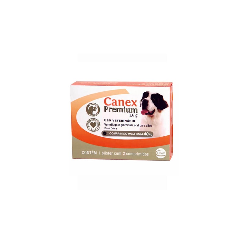 Canex Premium 3,6g Vermífugo para Cães até 40kg com 2 comprimidos ...